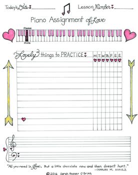 Piano Lesson Assignment Sheet Love Valentine Theme By The Piano School