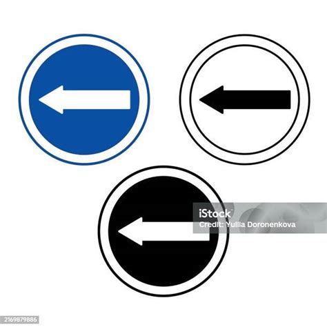 Rambu Belok Kiri Rambu Jalan Biru Panah Kiri Ikon Vektor Hitam Putih