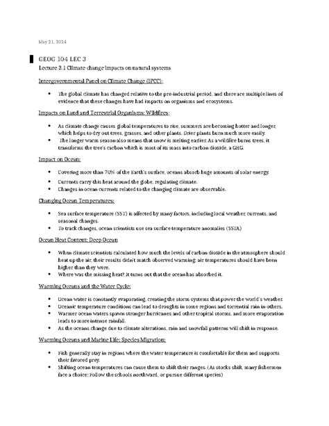 GEOG LEC Just Notes For Ch May GEOG LEC Lecture Climate Change