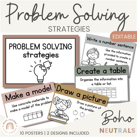 Math Problem Solving Strategies Posters Boho Neutrals Theme Mjll