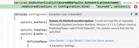 Updating Microsoft AspNetCore Authentication AzureAD UI To V Breaks App Prevents Startup
