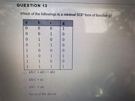 Solved Which Of The Followings Is A Minimal Sop Form Of