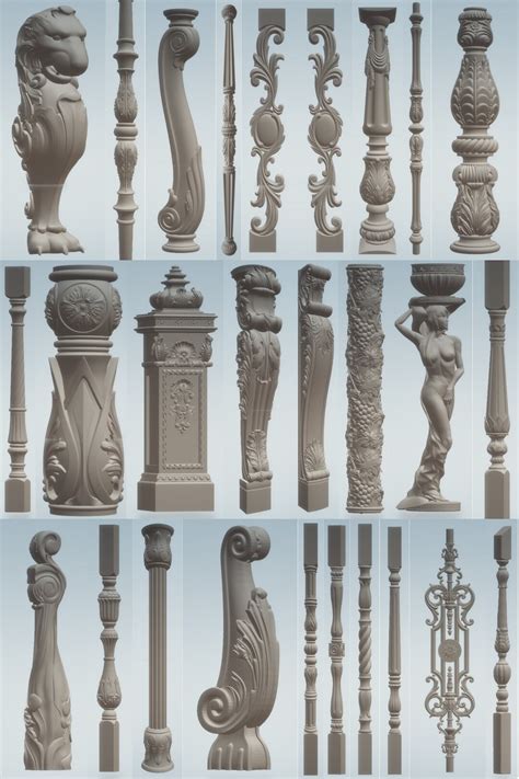 3d Stl Models Pillars Balusters Fences 67 Pcs Deco For Cnc Router