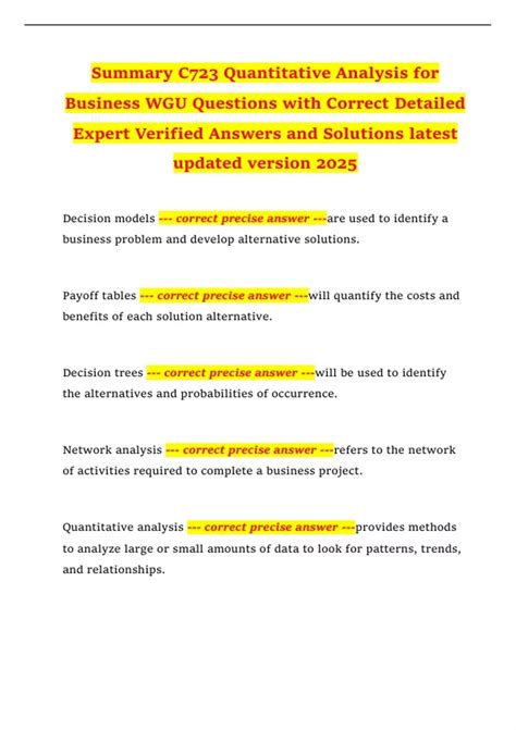 Summary C723 Quantitative Analysis For Business Wgu Questions With