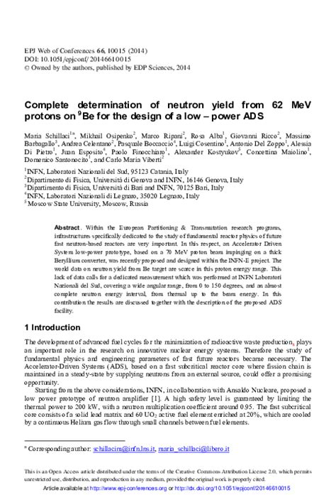 Pdf Complete Determination Of Neutron Yield From 62 Mev Protons On 9