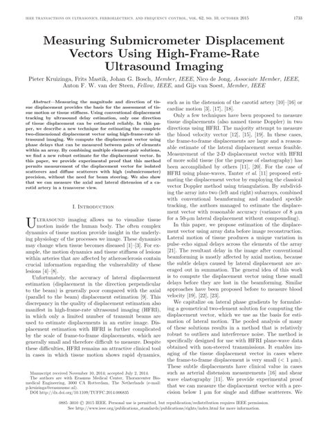 Pdf Measuring Submicrometer Displacement Vectors Using High Frame Rate Ultrasound Imaging