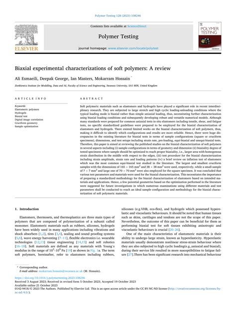 Pdf Biaxial Experimental Characterizations Of Soft Polymers A Review