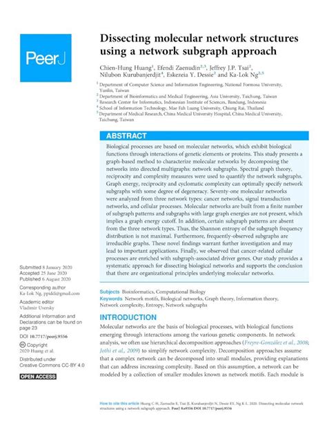 Pdf Dissecting Molecular Network Structures Using A Network Subgraph Approach · 2020 8 6