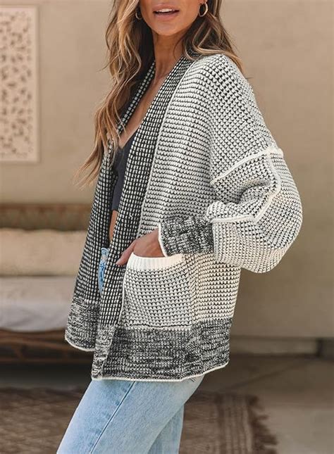 Sidefeel Womens Plaid Short Cardigan Oversized Chunky Long Sleeve Knit