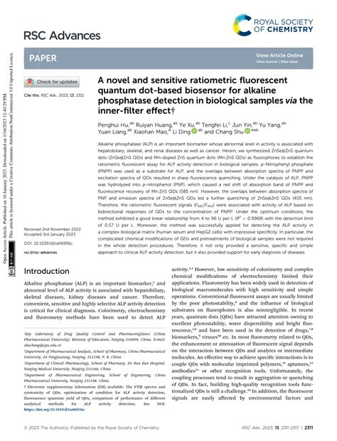 Pdf A Novel And Sensitive Ratiometric Fluorescent Quantum Dot Based Biosensor For Alkaline