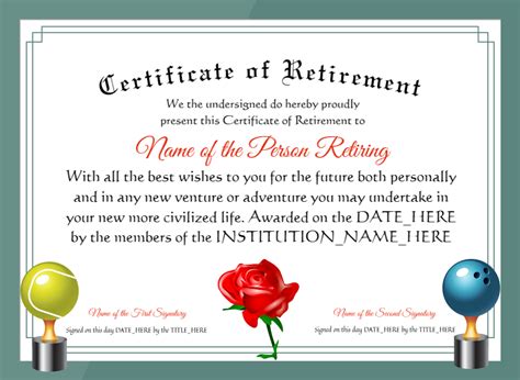 Retirement Certificate Template