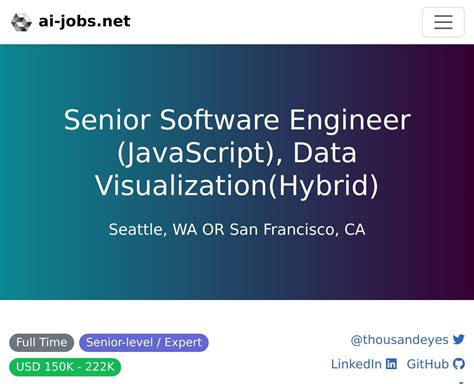 Hiring Senior Software Engineer Javascript Data Visualization