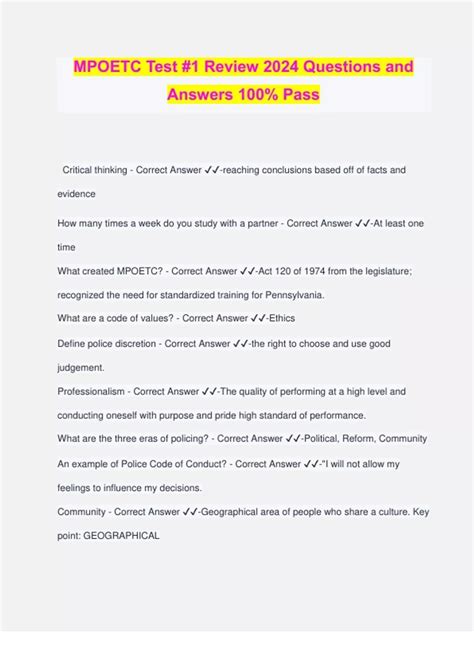 Mpoetc Test 1 Review 2024 Questions And Answers 100 Pass Mpoetc Stuvia Us