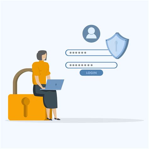 Account Security System Woman Using Laptop With Passcode Screen And Shield Icon Concept Of
