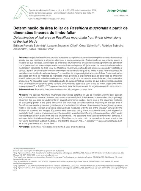 Pdf Determinação Da área Foliar De Passiflora Mucronata A Partir De