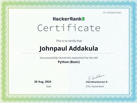Johnpaul Addakula On Linkedin Python Certification Hackerrank