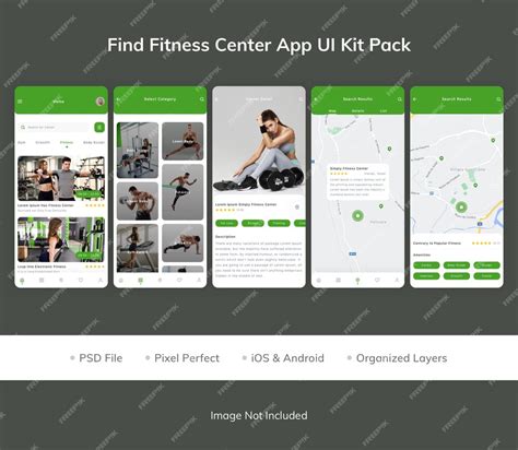 피트니스 센터 앱 Ui 키트 팩 찾기 프리미엄 Psd 파일
