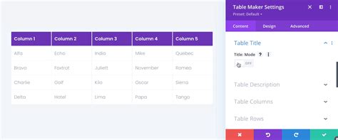 Table Maker Divi Modules