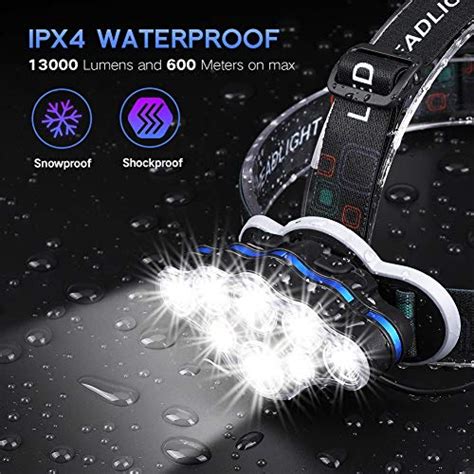 Headlamp Flashlight Moico 13000 Lumens Brightest 8 Led Usb Rechargeable Headlight With White