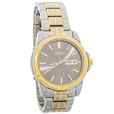 Seiko Essentials Mens Two Tone Stainless Steel Grey Dial Quartz Watch