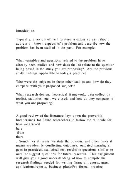 Introductiontypically A Review Of The Literature Is Extensi Docx