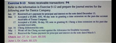 Solved Exercise 9 13 Notes Receivable Transactions P4 Refer