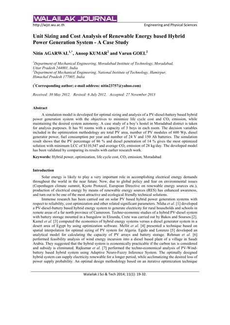 PDF Unit Sizing And Cost Analysis Of Renewable Energy Based Hybrid Power Generation System A