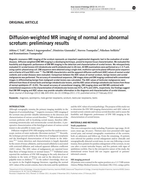 PDF Diffusion Weighted MR Imaging Of Normal And Abnormal Scrotum Preliminary Results