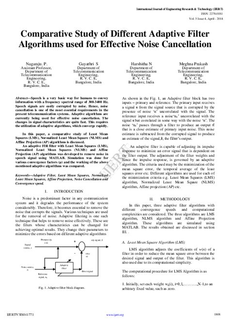 Pdf Ijert Comparative Study Of Different Adaptive Filter Algorithms