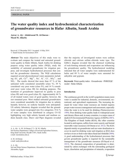 Pdf The Water Quality Index And Hydrochemical Characterization Of Groundwater Resources In