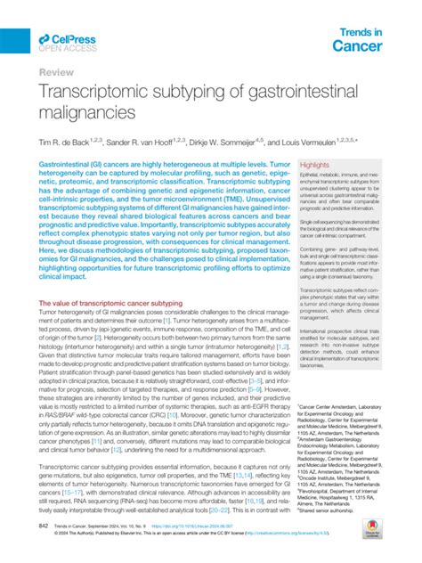 Transcriptomic Subtyping Of Gastrointestinal Malignancies Pdf