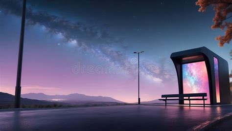 Dynamic Hard Surface Bus Stop Composition Ai Generated Stock Image Image Of Proportions
