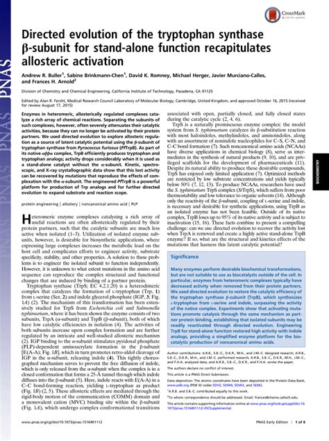 Pdf Directed Evolution Of The Tryptophan Synthase Subunit For Stand Alone Function