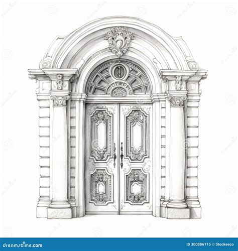 Ornate London Main Entrance Drawing With Classical Style Details Stock Illustration