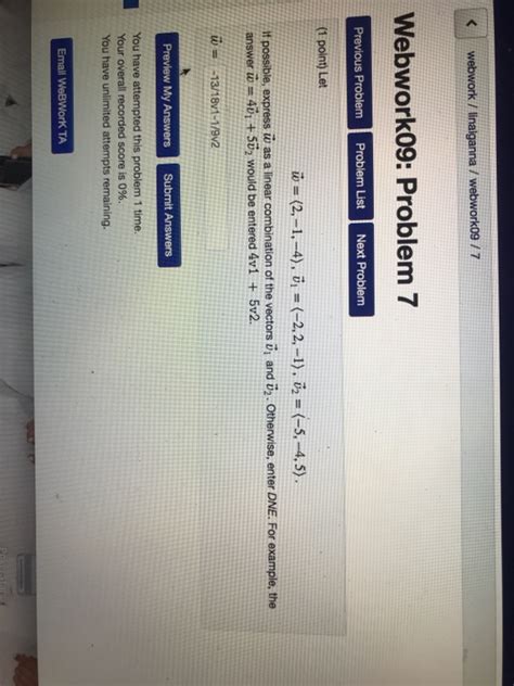 Solved Webwork Linalganna Webwork09 7 Webwork09