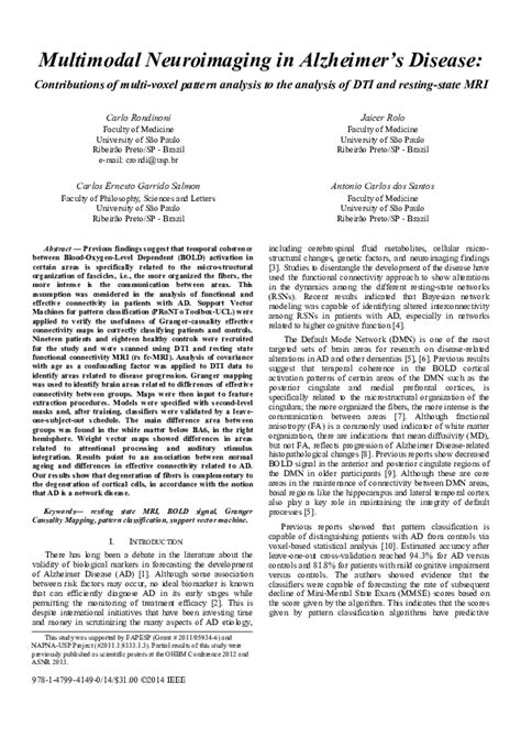 Pdf Multimodal Neuroimaging In Alzheimers Disease Contributions Of Multi Voxel Pattern