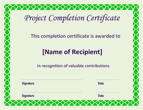 Certificate Of Completion Project Templates At