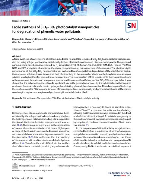 pdf facile synthesis of sio2 tio2 photocatalyst nanoparticles for