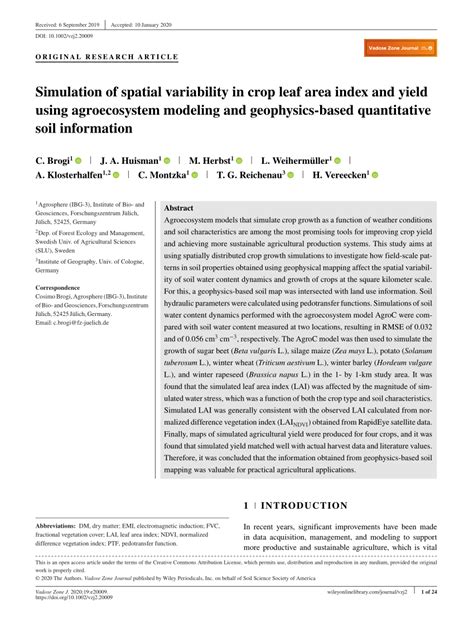 Pdf Simulation Of Spatial Variability In Crop Leaf Area Index And