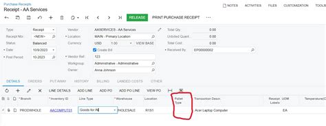 Row Selected Customization Poreceipt Community