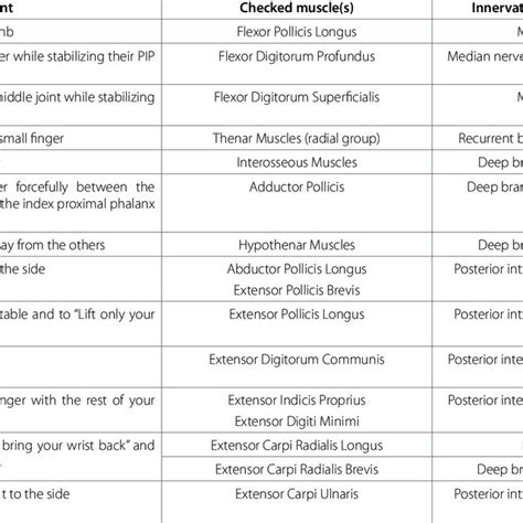Median And Ulnar Nerve Motor Function Test Chart Download Scientific Diagram