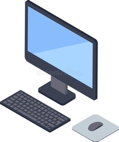 Isometric View Of A Desktop Computer Setup Featuring A Monitor
