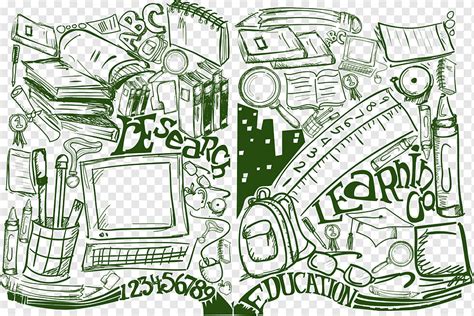 손으로 그린 낙서 고정 학교 요소 학 용품 패턴 교육 학습 Png Pngwing