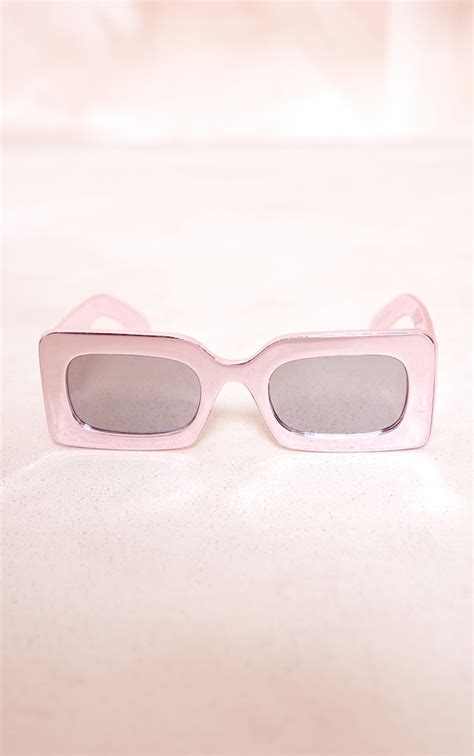 Pink Metallic Retro Chunky Rectangular Sunglasses Accessories Plt