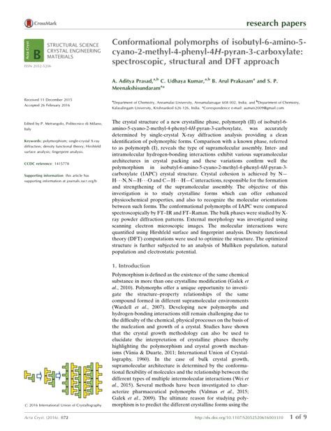 Pdf Conformational Polymorphs Of Isobutyl 6 Amino 5 Cyano 2 Methyl 4 Phenyl 4h Pyran 3