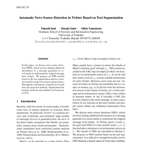 Automatic News Source Detection In Twitter Based On Text Segmentation