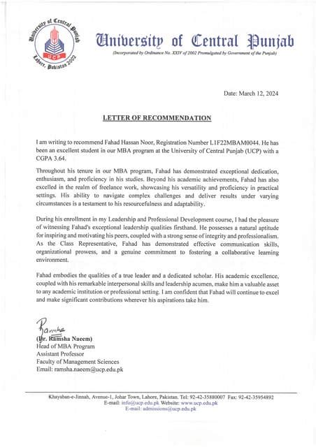 Fahad Hassan Noor Ucp Business School Program Manager Recommended