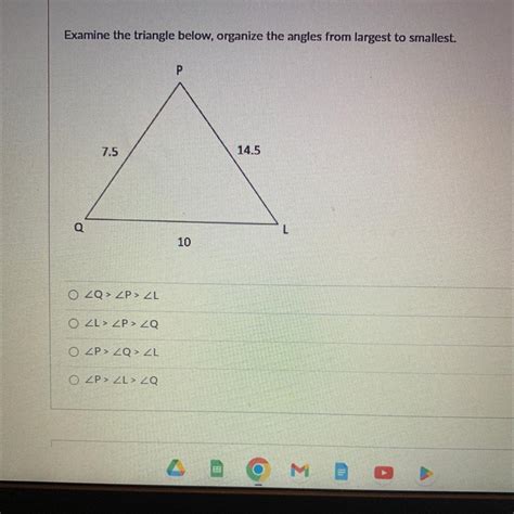 organize the angles from largest to smallest