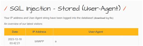 (bWAPP)SQL Injection - Stored (User-Agent) - print(‘g2h’)