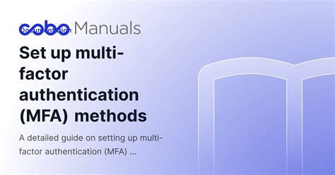 Set Up Multi Factor Authentication Mfa Methods Product Manuals